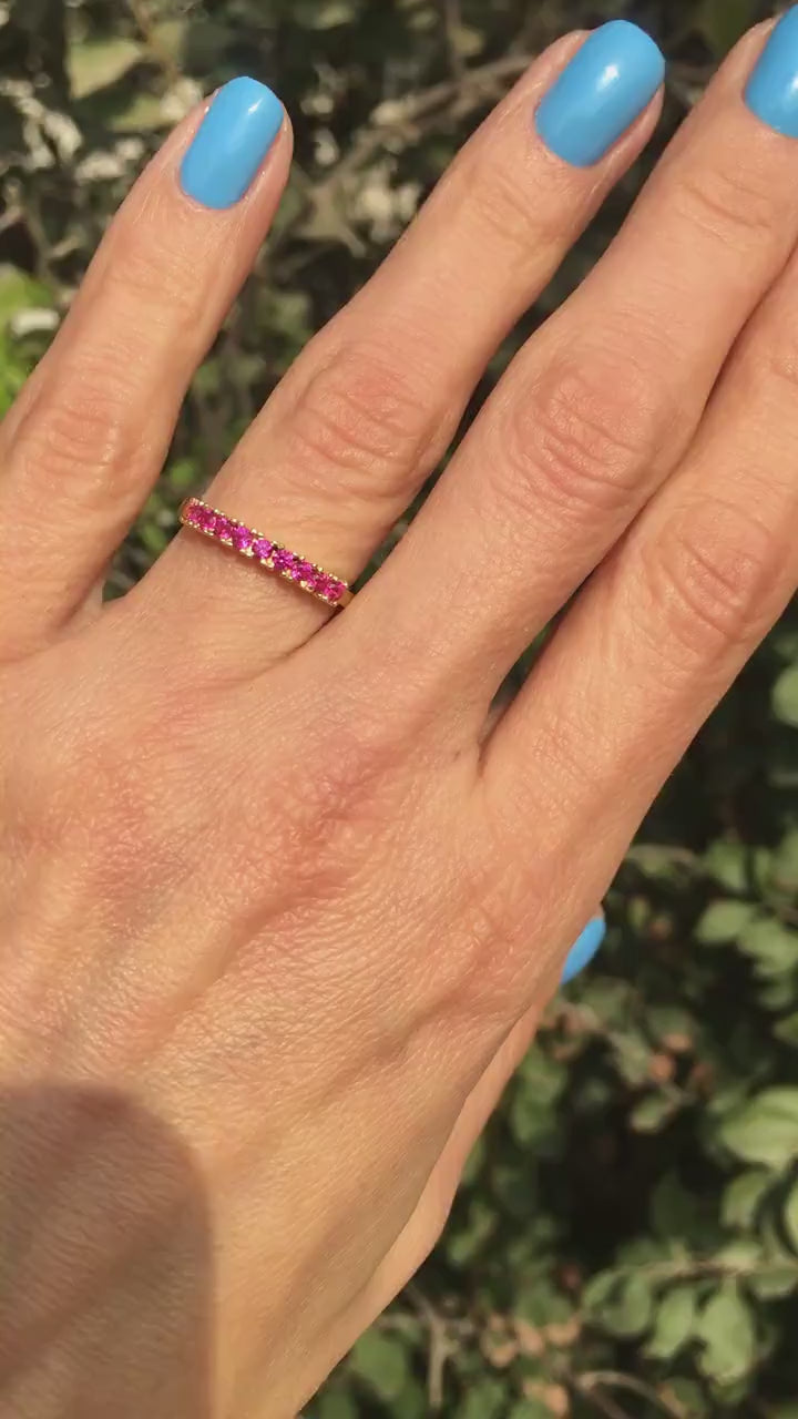July Birthstone Fuchsia Ruby Nine Stone Stacking Ring - H.L.Jewelry