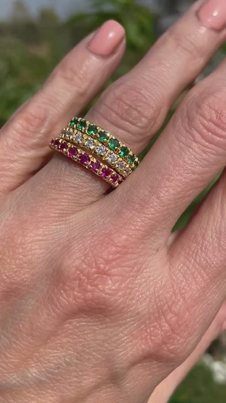 Round Emeralds Stackable Half Eternity Ring for Women - H.L.Jewelry